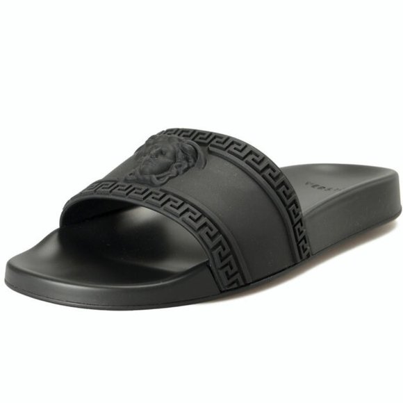 Versace | Shoes | Versace Mens Black Embossed Medusa Head Pool Slide ...